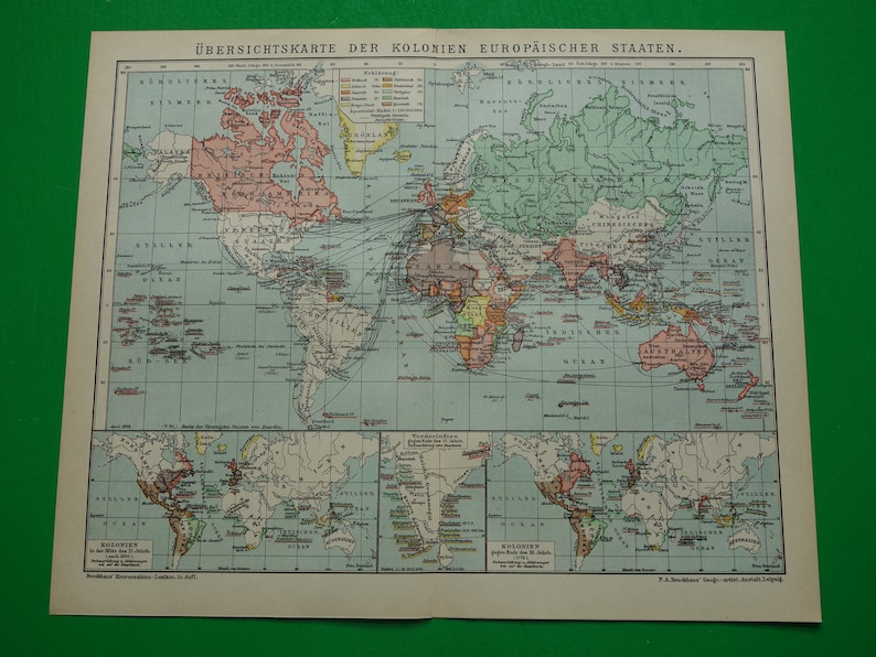 WORLDMAP Old Map of the World 1908 Lovely Antique German - Etsy