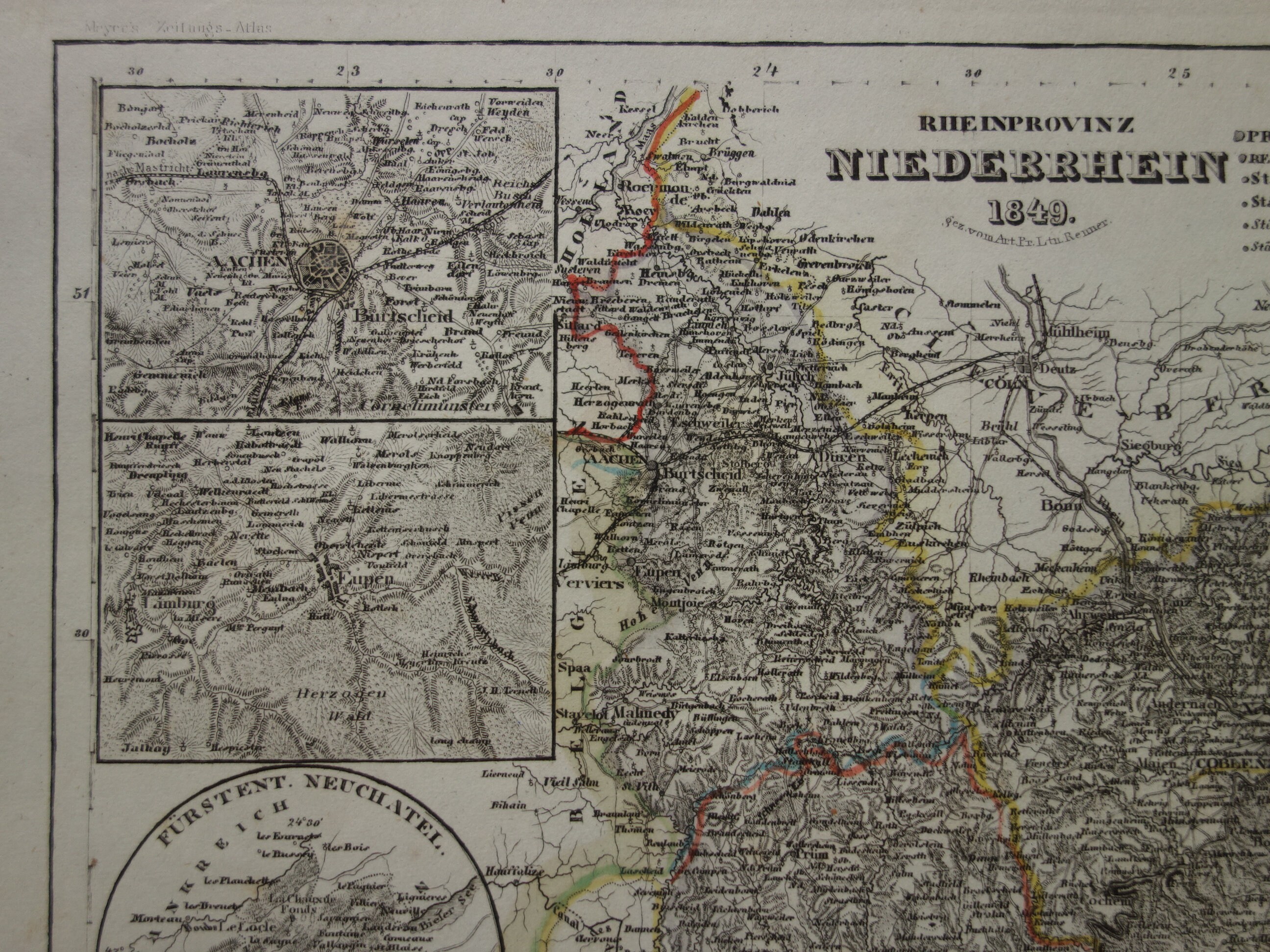 GERMANY Old Map 1849 Original Hand Colored Antique Print of Koblenz ...
