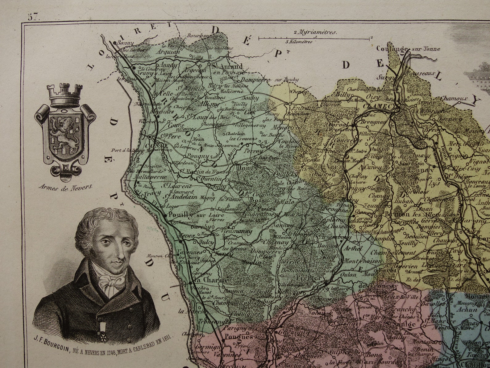 NIEVRE Antique Map of Nièvre Department France 1882 Beautiful - Etsy