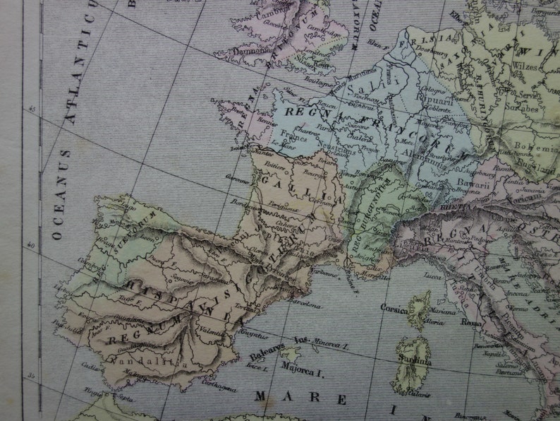 EUROPE Old Map of European Continent in 5th Century 1858 - Etsy