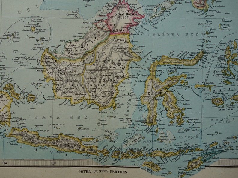 INDONESIA Old Map of Malay Archipelago LARGE Original 1886 - Etsy