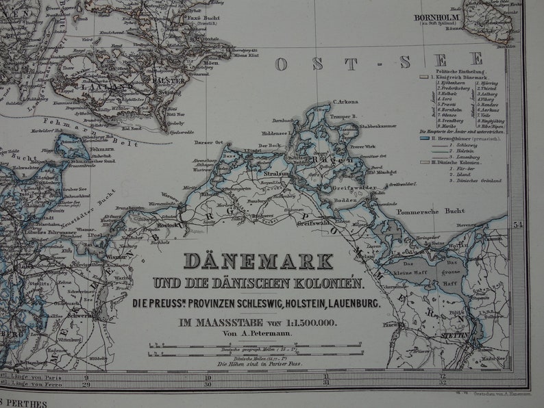 DENMARK Old Map of Denmark and Holstein 1877 Original Large - Etsy