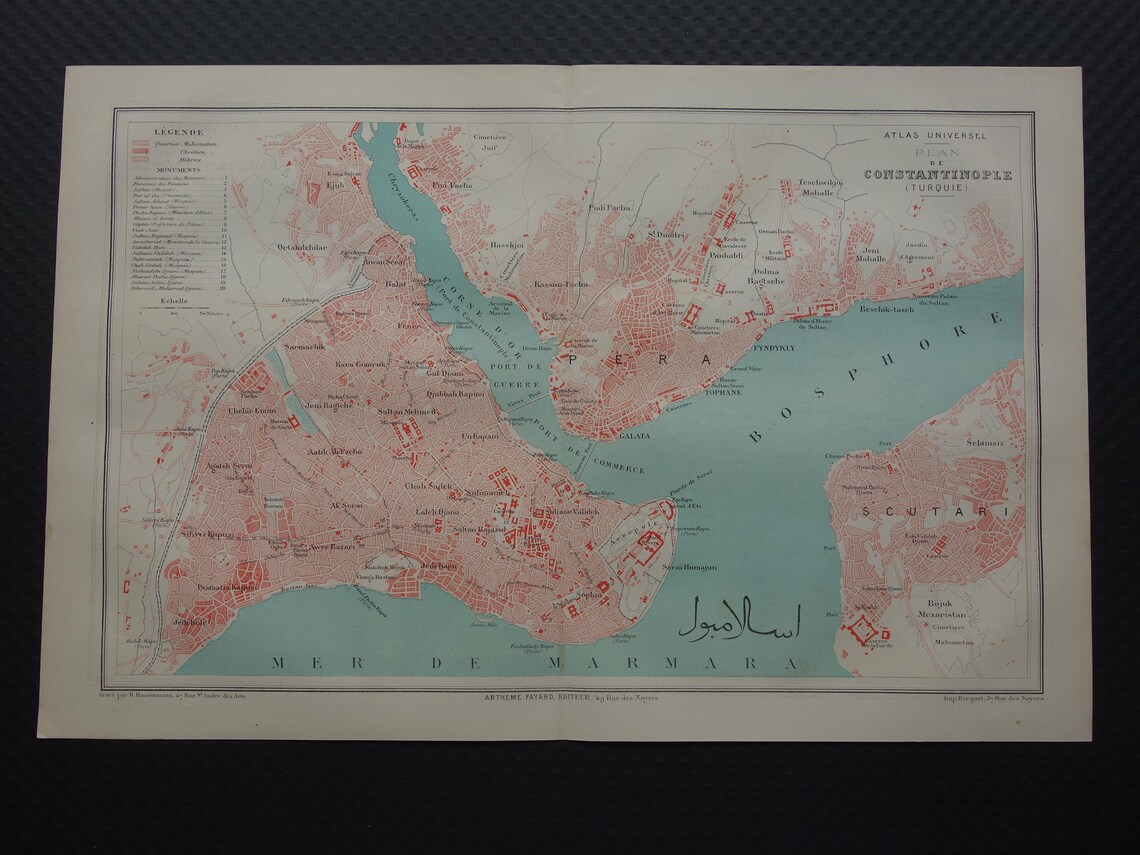 ISTANBUL Antique Map of Istanbul Large 1877 Original Old City Plan ...
