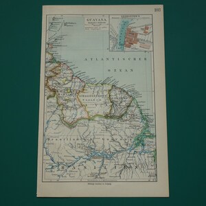 GUYANA Old Map of the Surinam British French Guiana Original 1905 ...