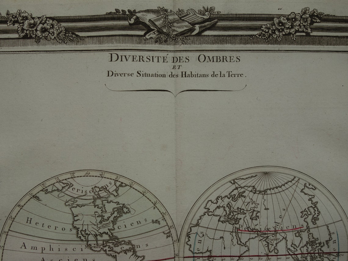 WORLDMAP Antique Map of the World About Sun/shadow 1761 Original French ...