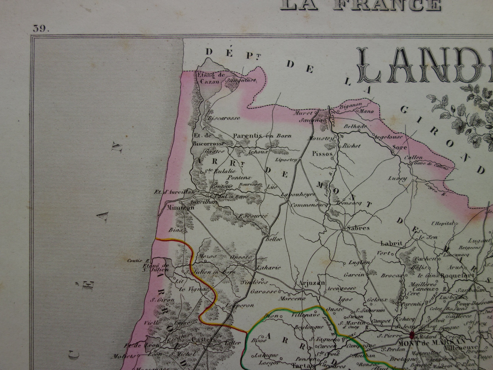 LANDES Old Map of Landes Departement 1851 Beautiful Antique | Etsy