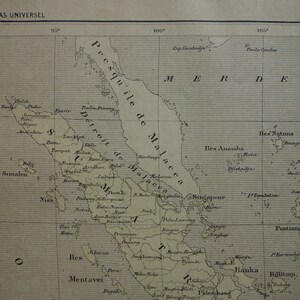 INDONESIA Old Map of Sunda Archipelago 1896 Antique Hand-colored French ...