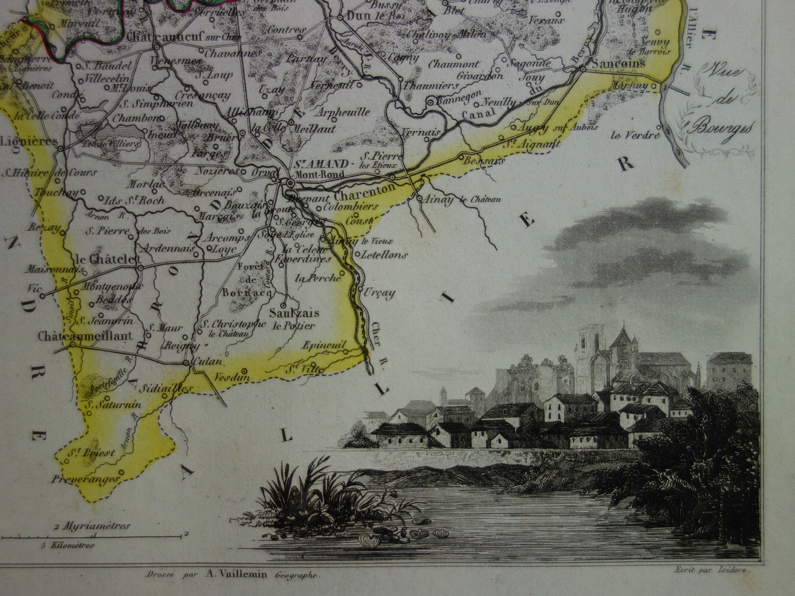 1851 CHER Old Map of Department Original Hand-colored | Etsy