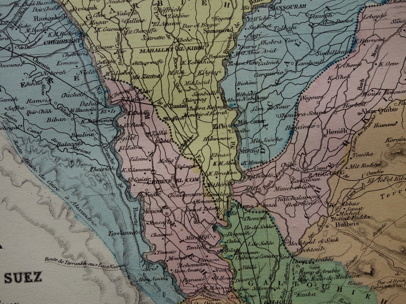 EGYPT Old Map of Nile Delta 1858 Original Antique French Print | Etsy