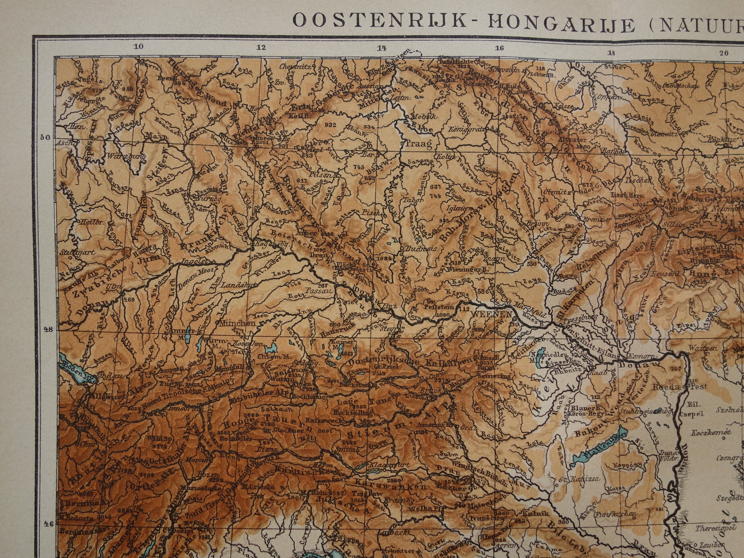 Old Height Map of Austria Hungary Bohemia 1910 Antique Print Alps ...