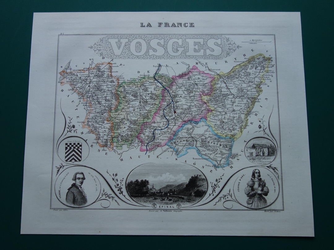 VOSGES Old Map of Vosges 1856 Original Antique Print About Jeanne D'arc ...