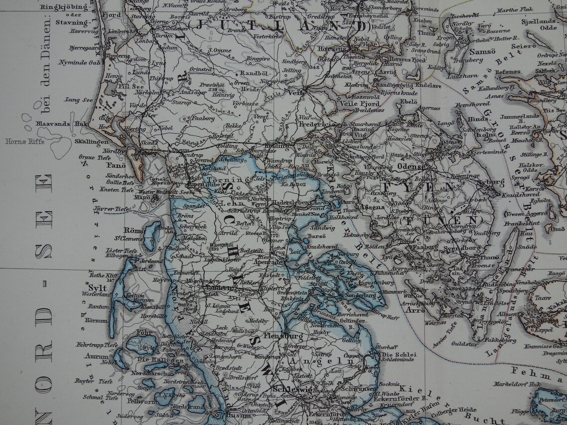 DENMARK Old Map of Denmark and Holstein 1877 Original Large - Etsy