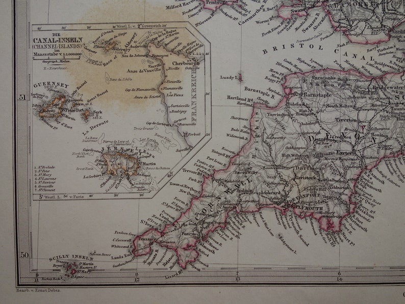 ENGLAND WALES Antique Map 1875 Original Beautiful Old - Etsy