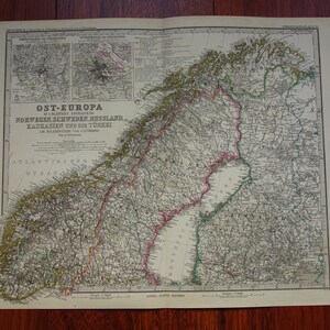 NORWAY Old Map of Norway 1885 Original Antique Hand-colored Poster ...