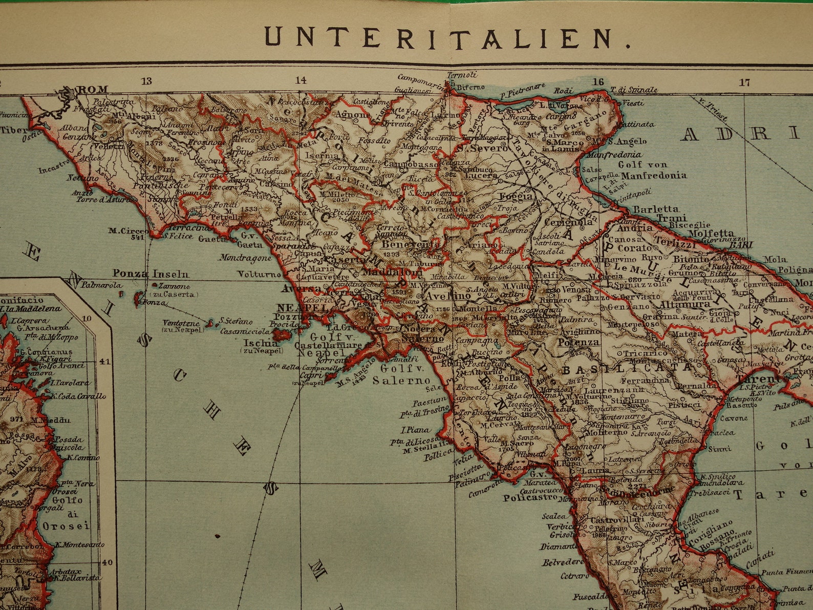 ITALY Old Map of Southern Italy 1907 Original Antique Detailed and ...