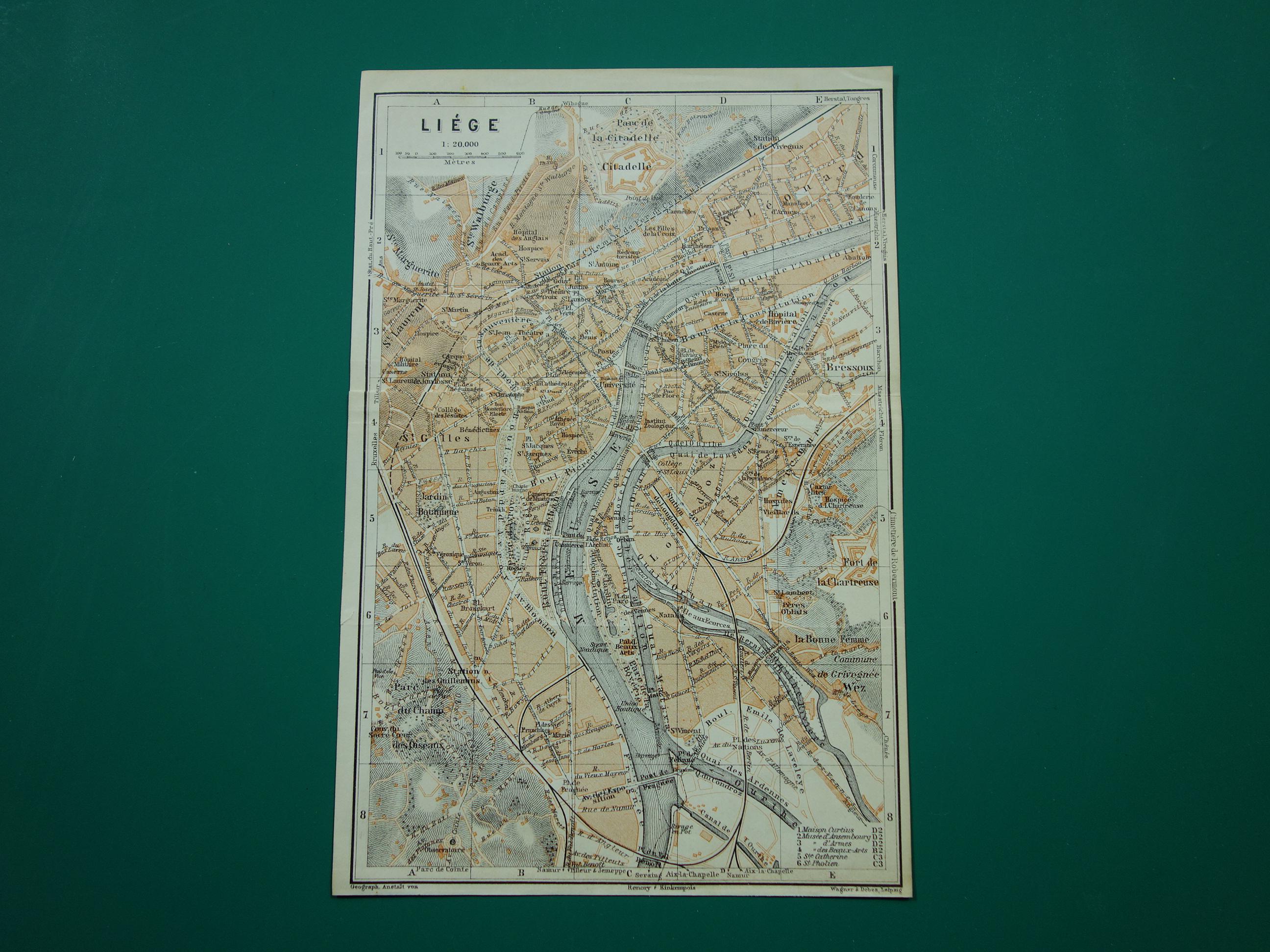 Over 120 Years Old Map of Liège Belgium 1910 Antique City Plan Liege ...