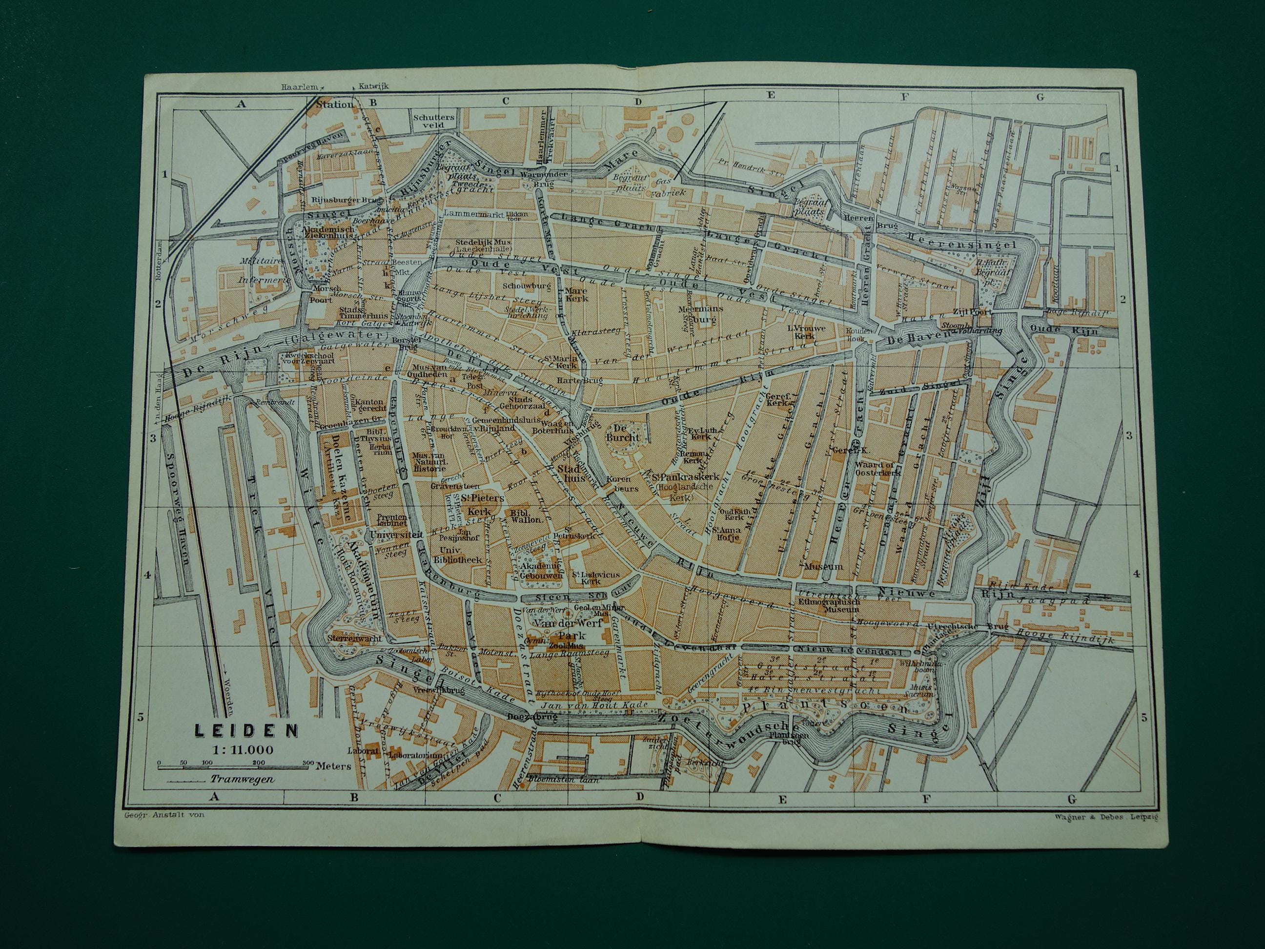LEIDEN Old Map of Leiden 1910 Original Antique Map About Leiden Zuid ...
