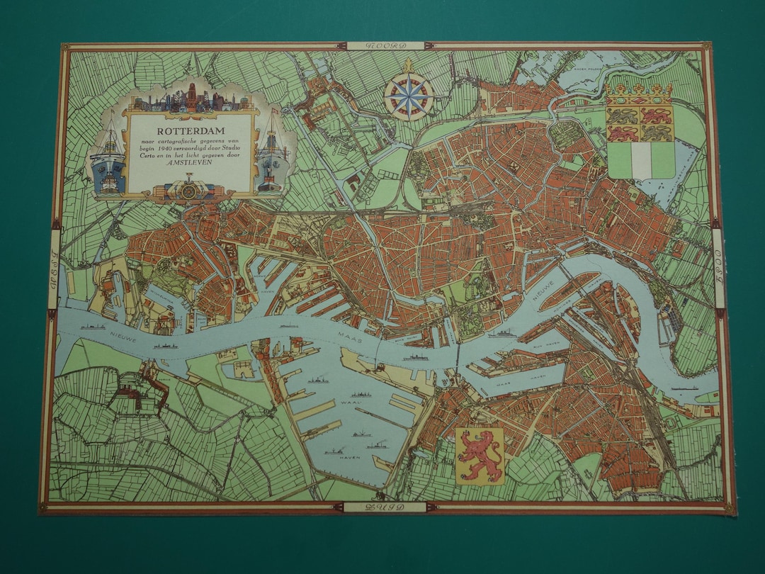 1947 Old Map of Rotterdam City Plan Original Vintage Maps Rotterdam ...