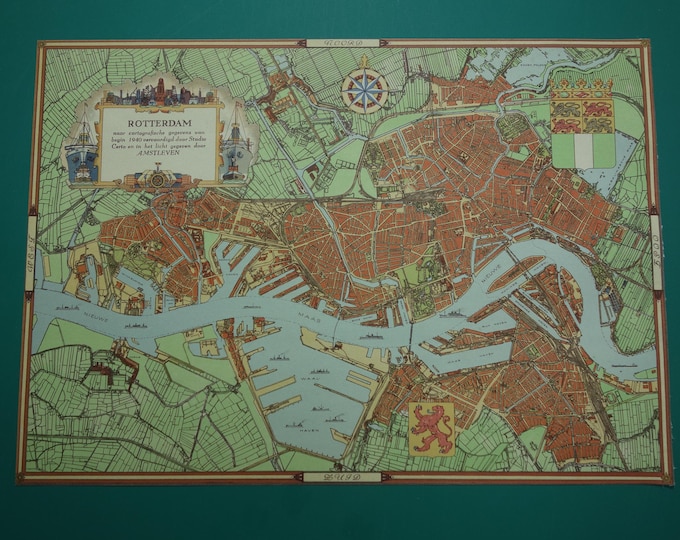 1947 Old Map of Rotterdam City Plan Original Vintage Maps Rotterdam - Etsy
