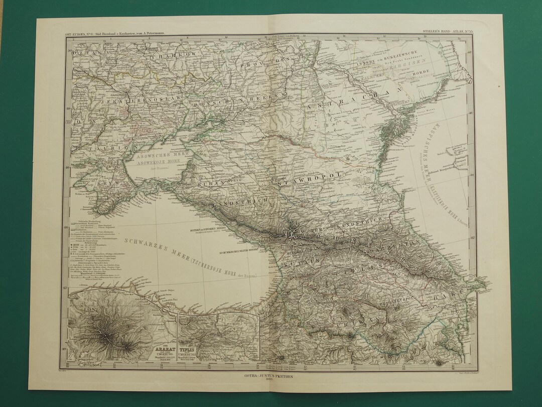 CAUCASUS Old Map 1880 Very Detailed Large Antique Map of Georgia ...
