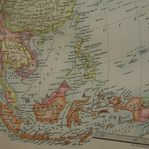 ASIA Old Map of Asia LARGE 1890 Original Antique English Print of Asian ...