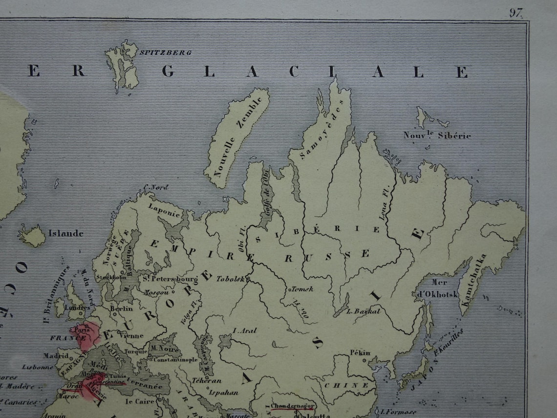 1870 Old World Map of French Colonies - Original Hand-colored Antique ...