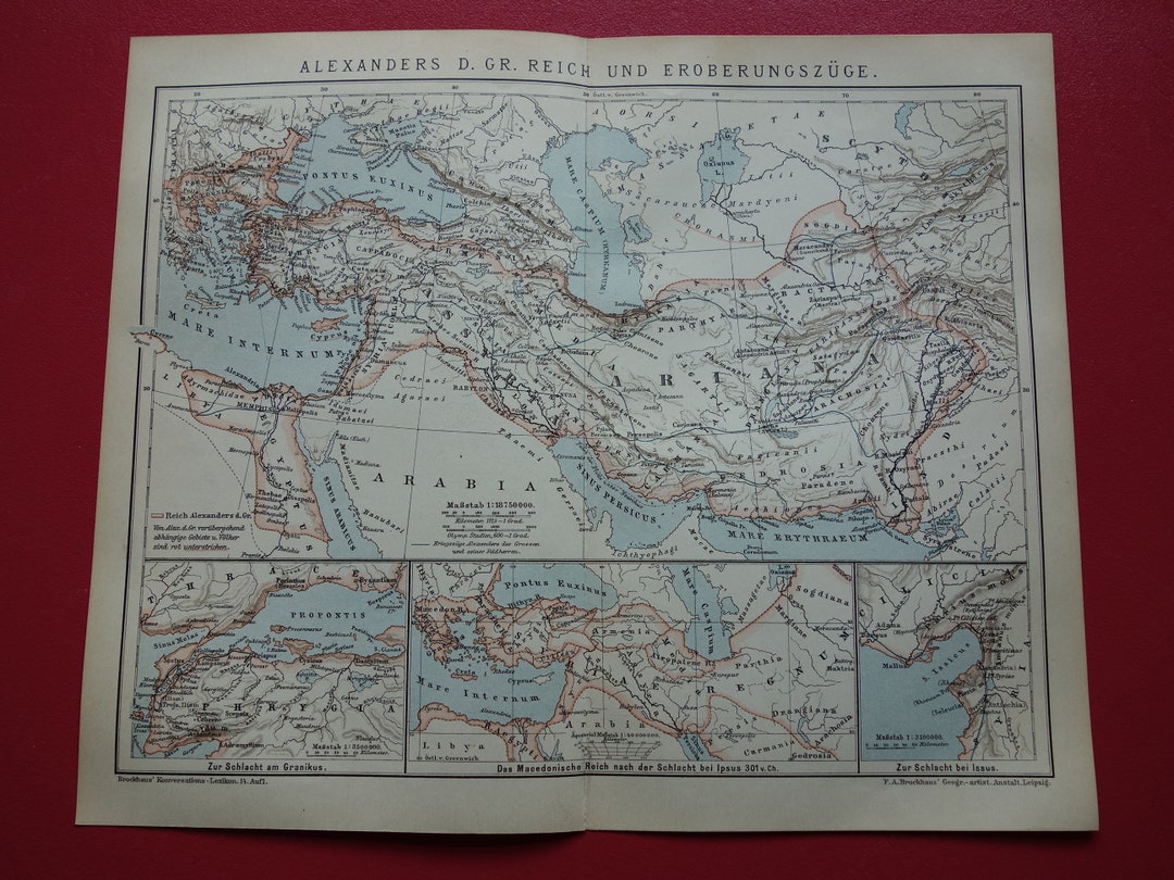 Alexander the Great Empire Map Antique History Print About Its Conquest ...