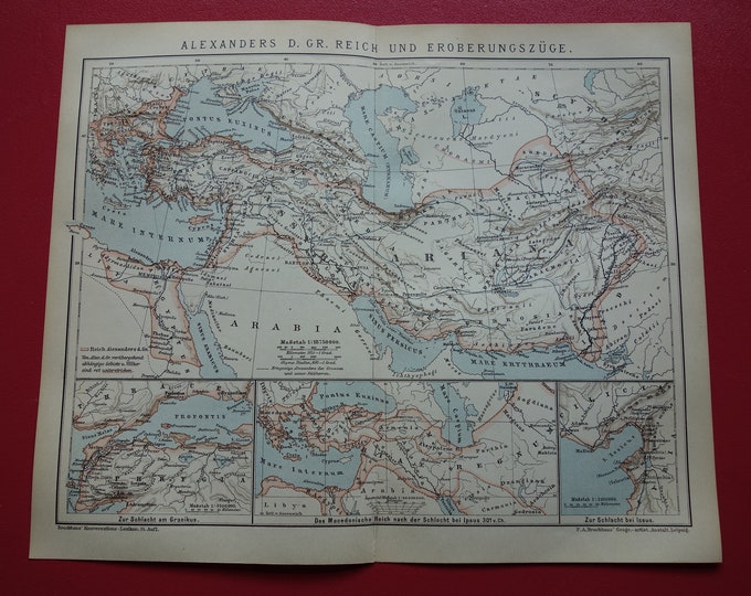 Alexander the Great Empire Map Antique History Print About Its Conquest ...