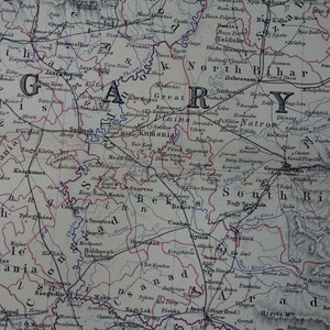 HUNGARY ROMANIA Large Antique Map 1878 Original Old English Poster of ...