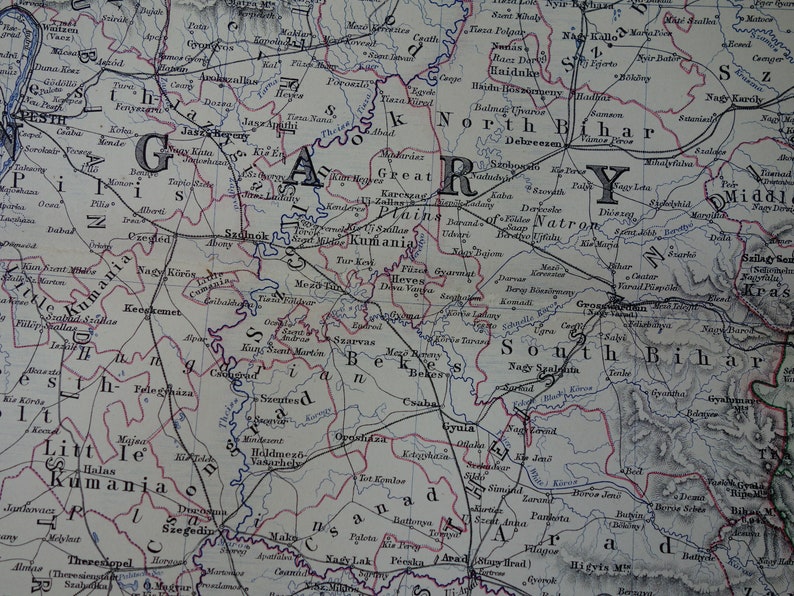 HUNGARY ROMANIA Large Antique Map 1878 Original Old English | Etsy