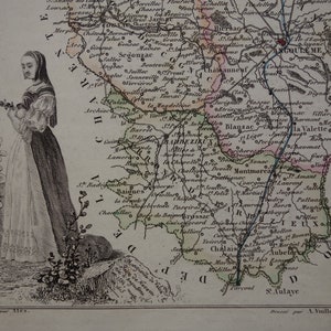 1856 CHARENTE Old Map of Charente Department Original Hand-colored ...