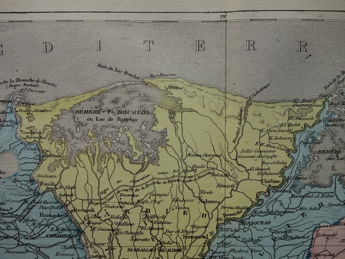 EGYPT Old Map of Nile Delta 1858 Original Antique French Print | Etsy