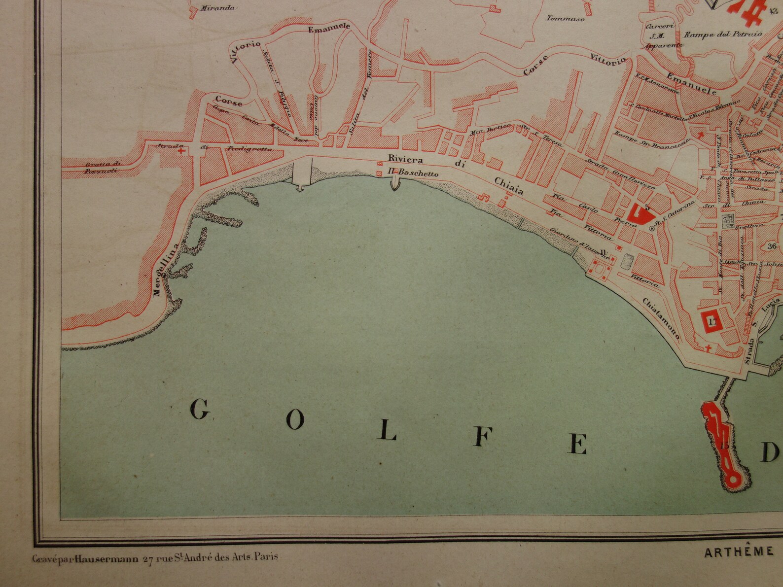 NAPLES Old Map of Naples Italy 1878 Beautiful Large Original Antique ...