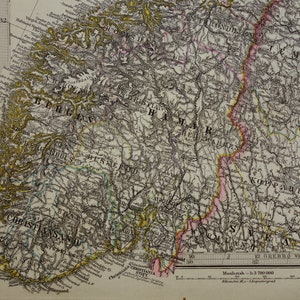 NORWAY Old Map of Norway 1885 Original Antique Hand-colored Poster ...