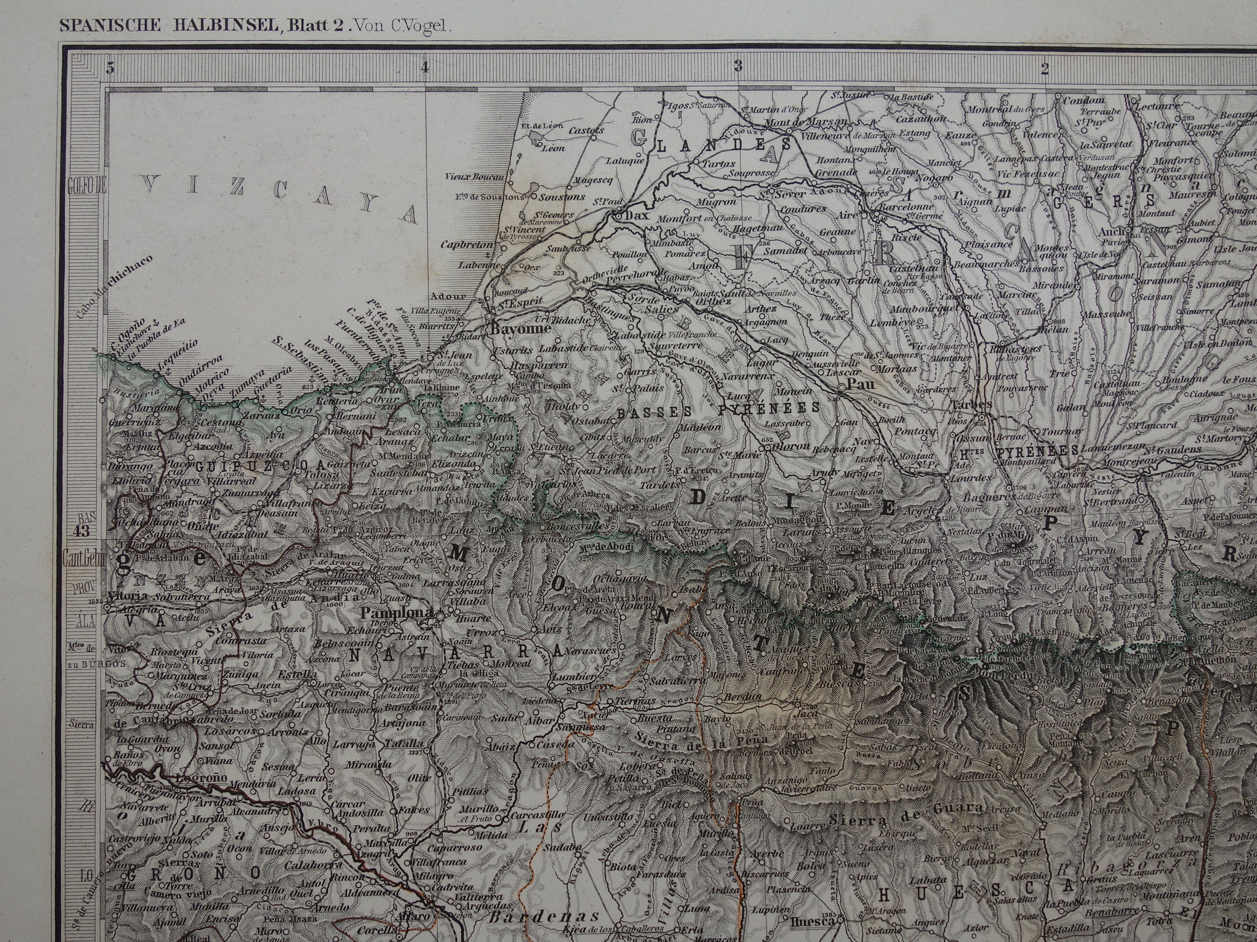 SPAIN Antique Map of Aragon Catalonia 1876 Large Original Old Hand ...