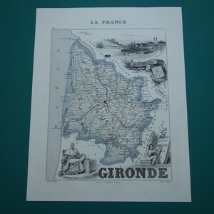 1851 Old Map of Gironde Department France - Beautiful Antique Hand ...