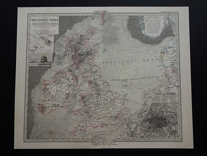 Antique Map of the United Kingdom and Ireland 1875 Beautiful | Etsy