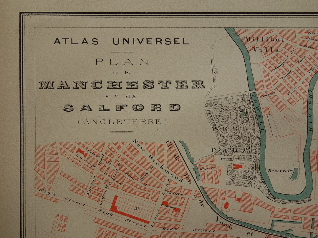 MANCHESTER Old Map 1879 Beautiful Large Original Antique City Plan of ...