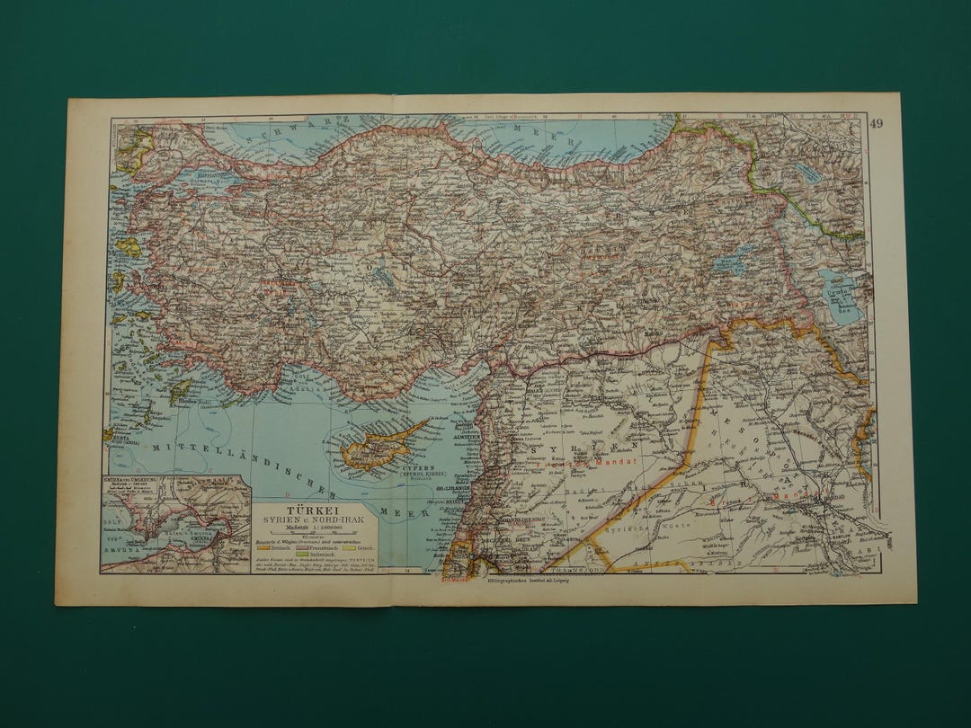 Old Map of Turkey 1931 Very Detailed Antique Map of Asia Minor Smyrna ...