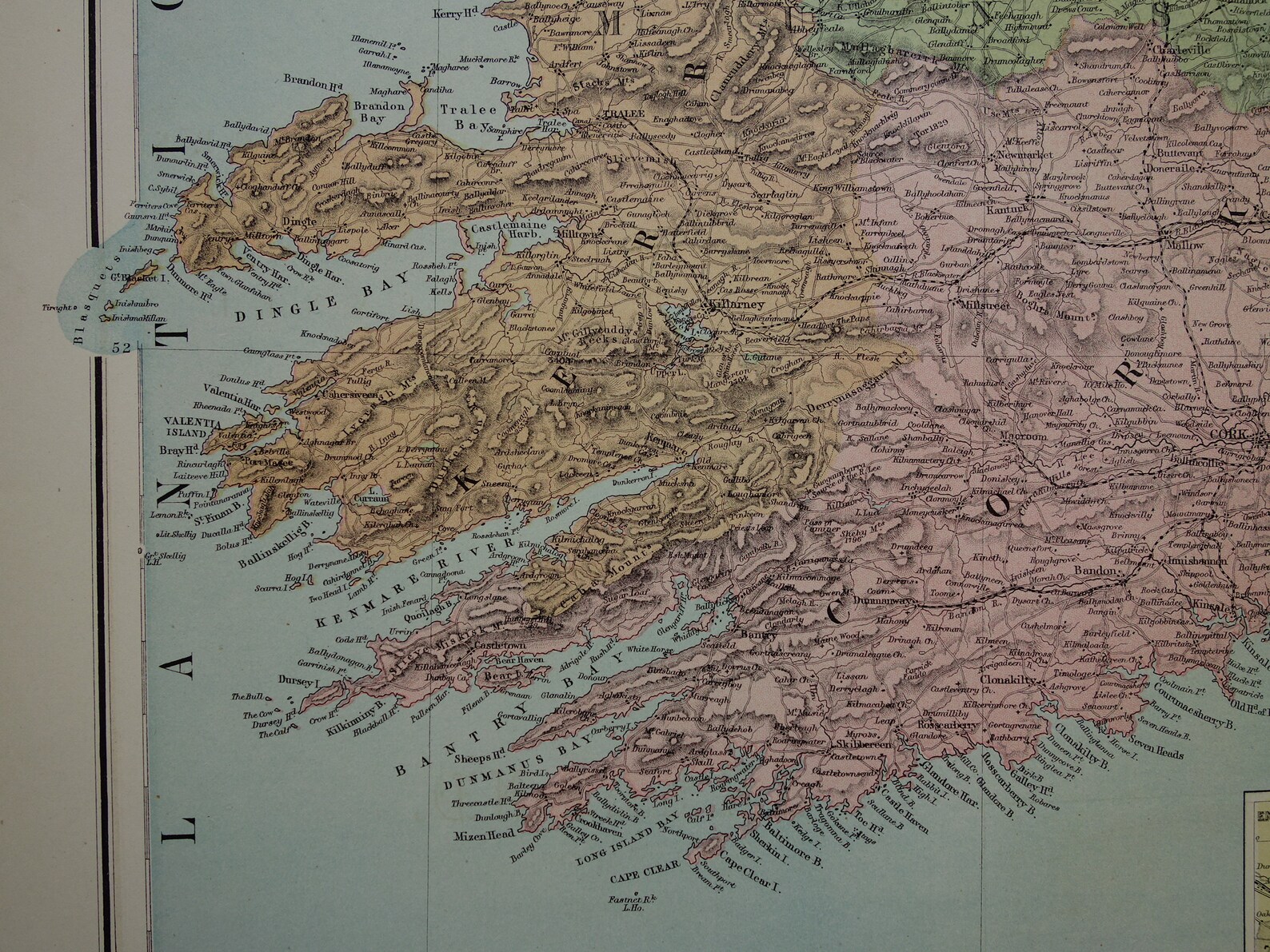 IRELAND Antique Map LARGE Original Old Poster of Southern | Etsy