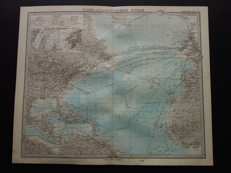 ATLANTIC Ocean Map 1886 Original Large Old Print of Sea Depth | Etsy