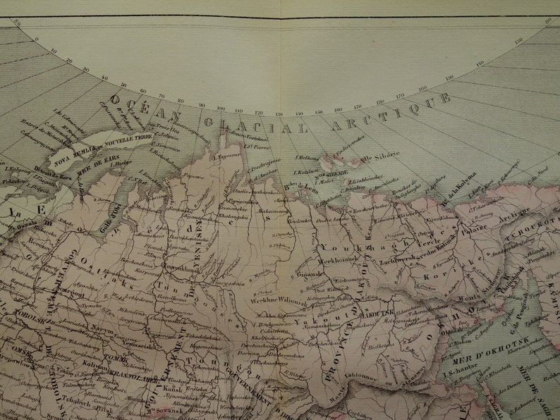 SIBERIA Old Map of Russia 1858 Original Antique French Hand - Etsy