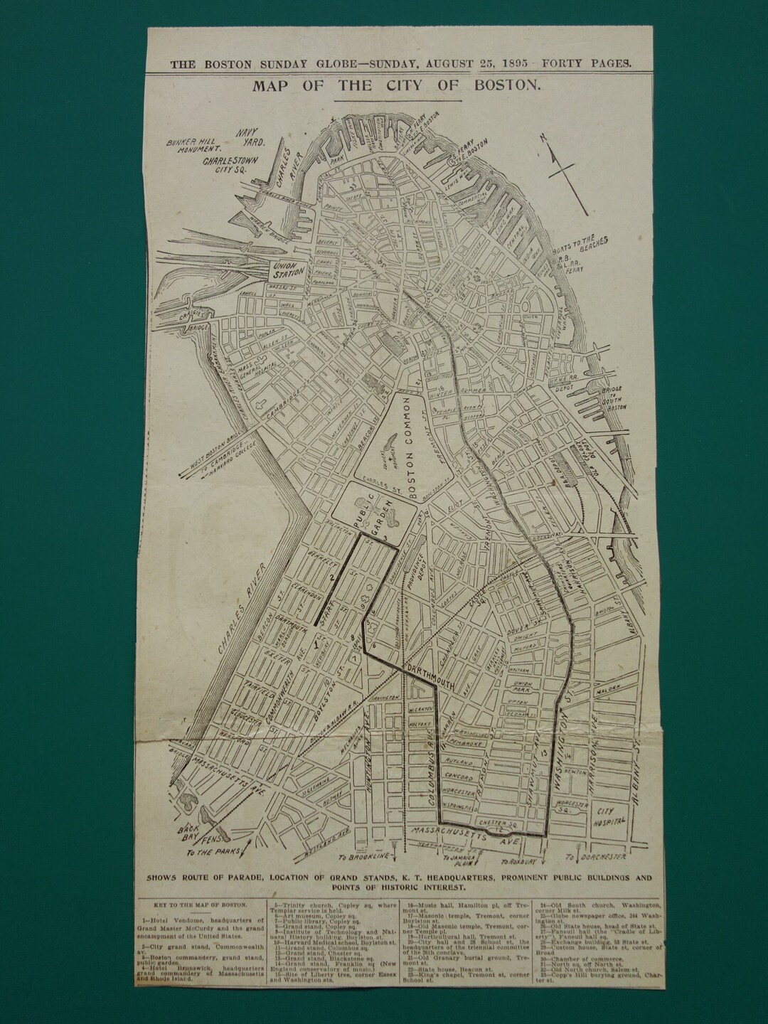1895 BOSTON Antique Map of Boston Rare Original Old Dated City Plan ...
