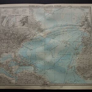ATLANTIC Ocean Map 1886 Original Large Old Print of Sea Depth | Etsy
