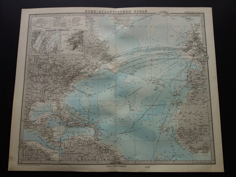 ATLANTIC Ocean Map 1886 Original Large Old Print of Sea Depth | Etsy