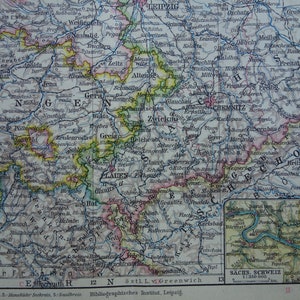 1928 Old Map of Saxony Germany Antique Vintage Print About Saksen ...