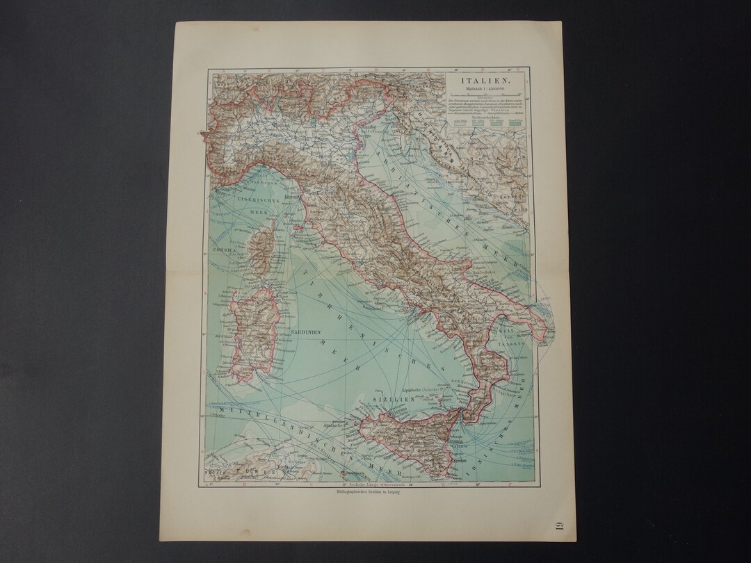 ITALY Old Map of Italy 1913 Detailed Original Vintage Print - Antique ...