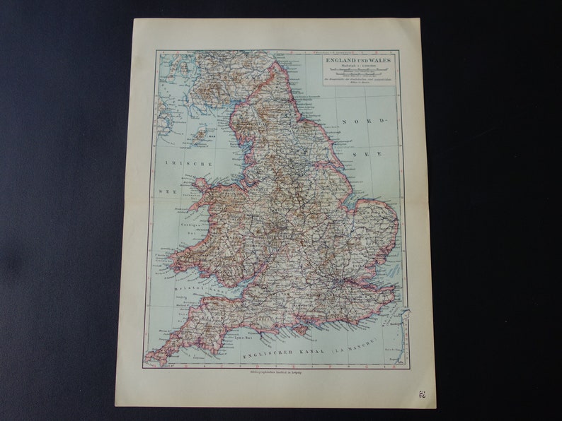 ENGLAND Old Map of England and Wales 1913 Detailed Vintage Poster ...