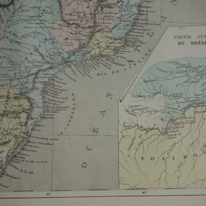 BRAZIL Old Map of Brazil 1858 Original Antique French Hand Colored ...