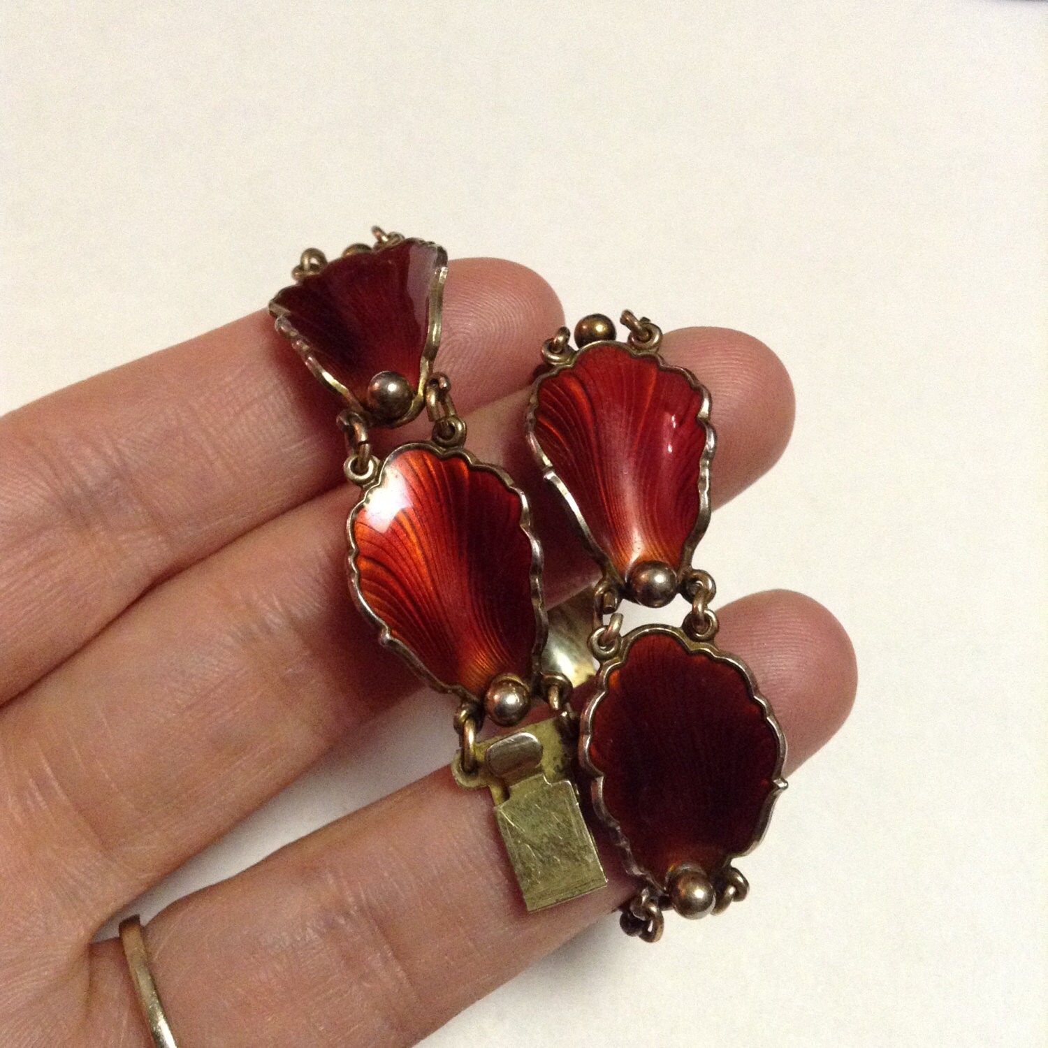 Bracelet Guilloche Enamel Red Norway Scandinavian Modernist - Etsy